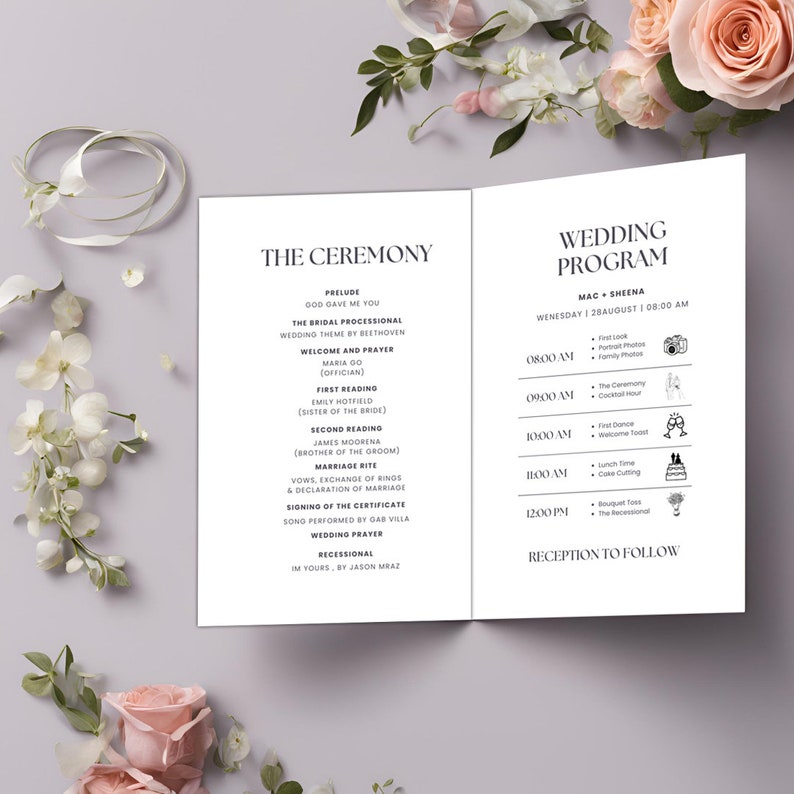 Minimalist Wedding Program Template, Wedding Timeline, WP0001 - Etsy