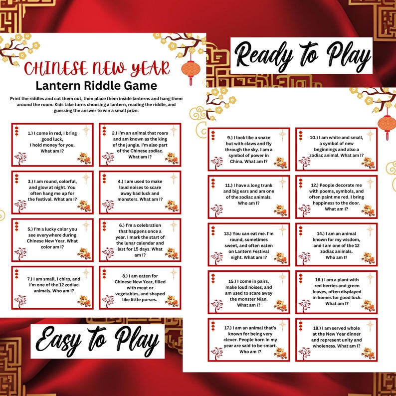 Chinese Lantern Riddle Game for Kids, Lunar New Year Fun Activities for ...