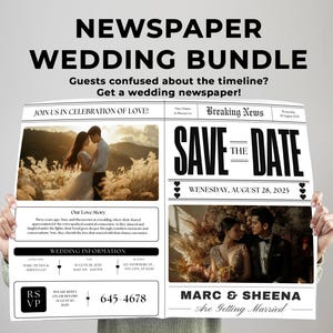 Newspaper Wedding Program Bundle Personalized Table Numbers Seating ...