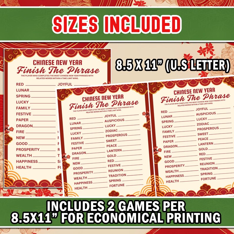 Printable Finish the Phrase Chinese New Year Game, 2025 Year of the ...