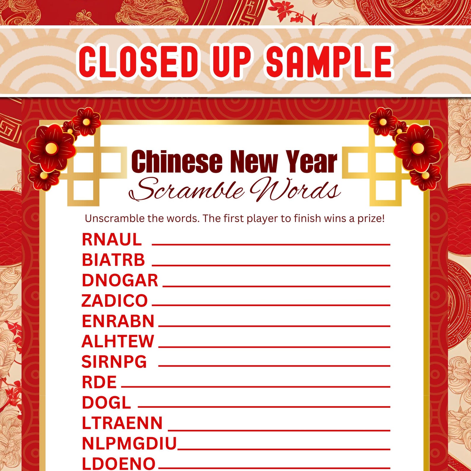 Printable Chinese New Year Scramble Words Activity, 2025 Year of the ...