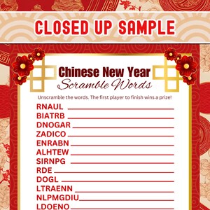 Printable Chinese New Year Scramble Words Activity, 2025 Year of the ...