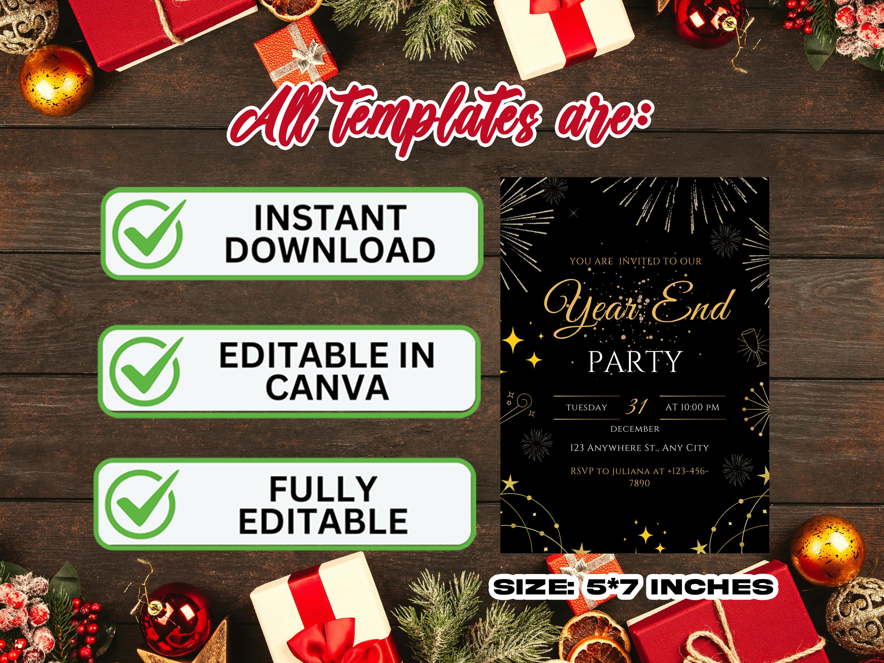 Editable Year End Party Invitation, New Years Eve Black and Gold ...