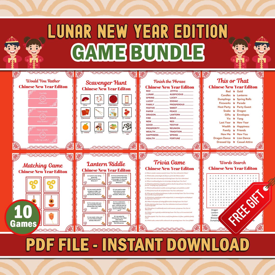 Printable Lunar New Year Game Bundle, Minimalist Chinese New Year Party ...