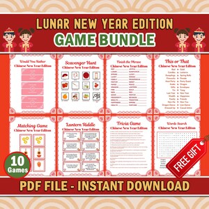 Printable Lunar New Year Game Bundle, Minimalist Chinese New Year Party ...