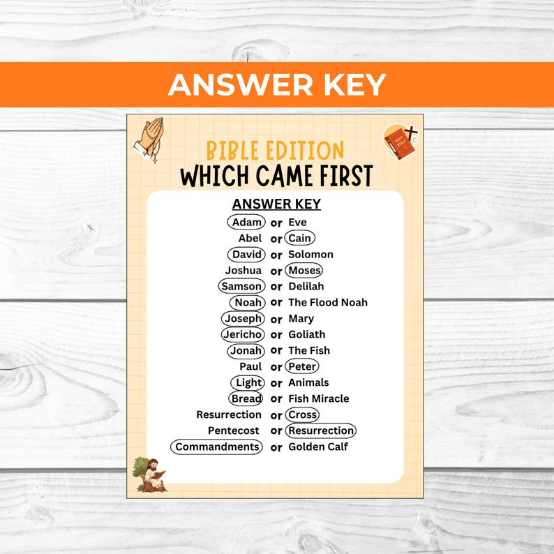 Bible Which Came First Game Printable, Christian Trivia Party Game for ...