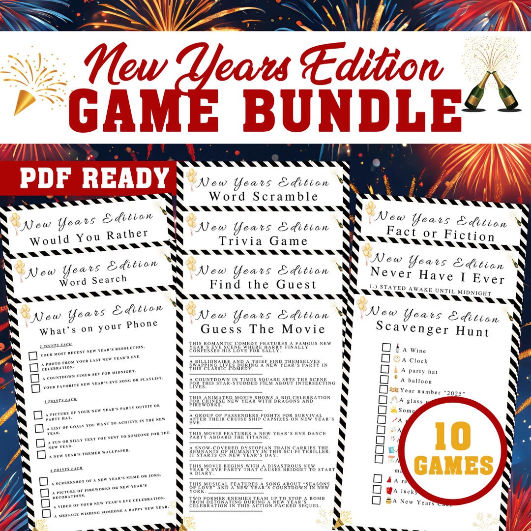 Elegant New Year's Eve Game Bundle, Printable New Years Games for Kids ...