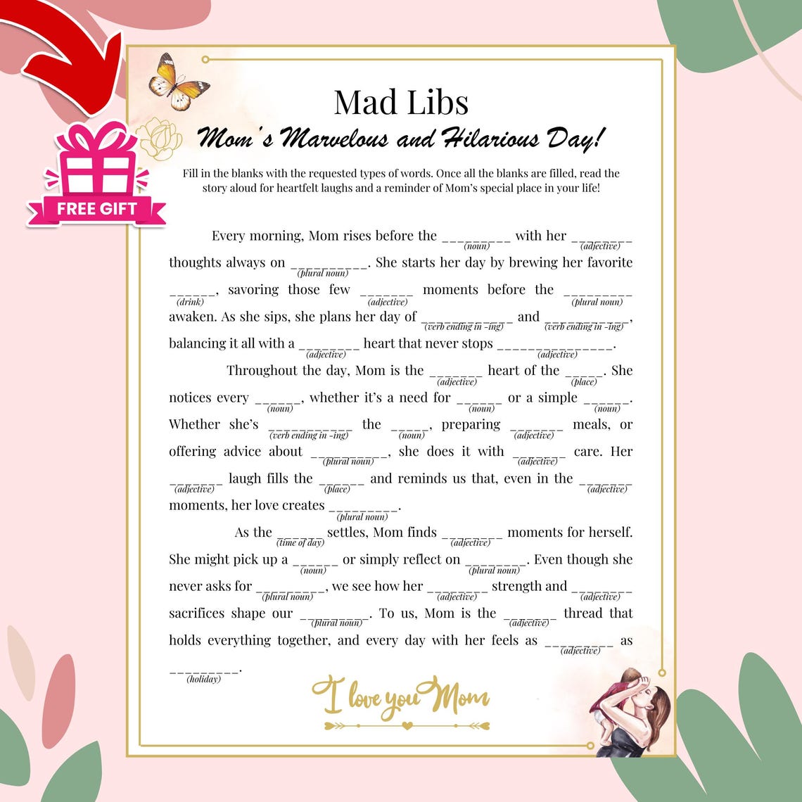 Mother's Day Mad Libs Game | Fun Printable for Mom's Birthday | Family ...