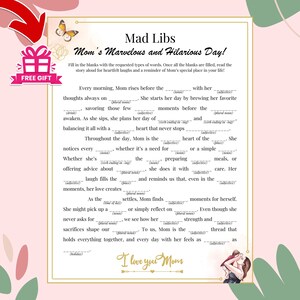 Mother's Day Mad Libs Game | Fun Printable for Mom's Birthday | Family ...
