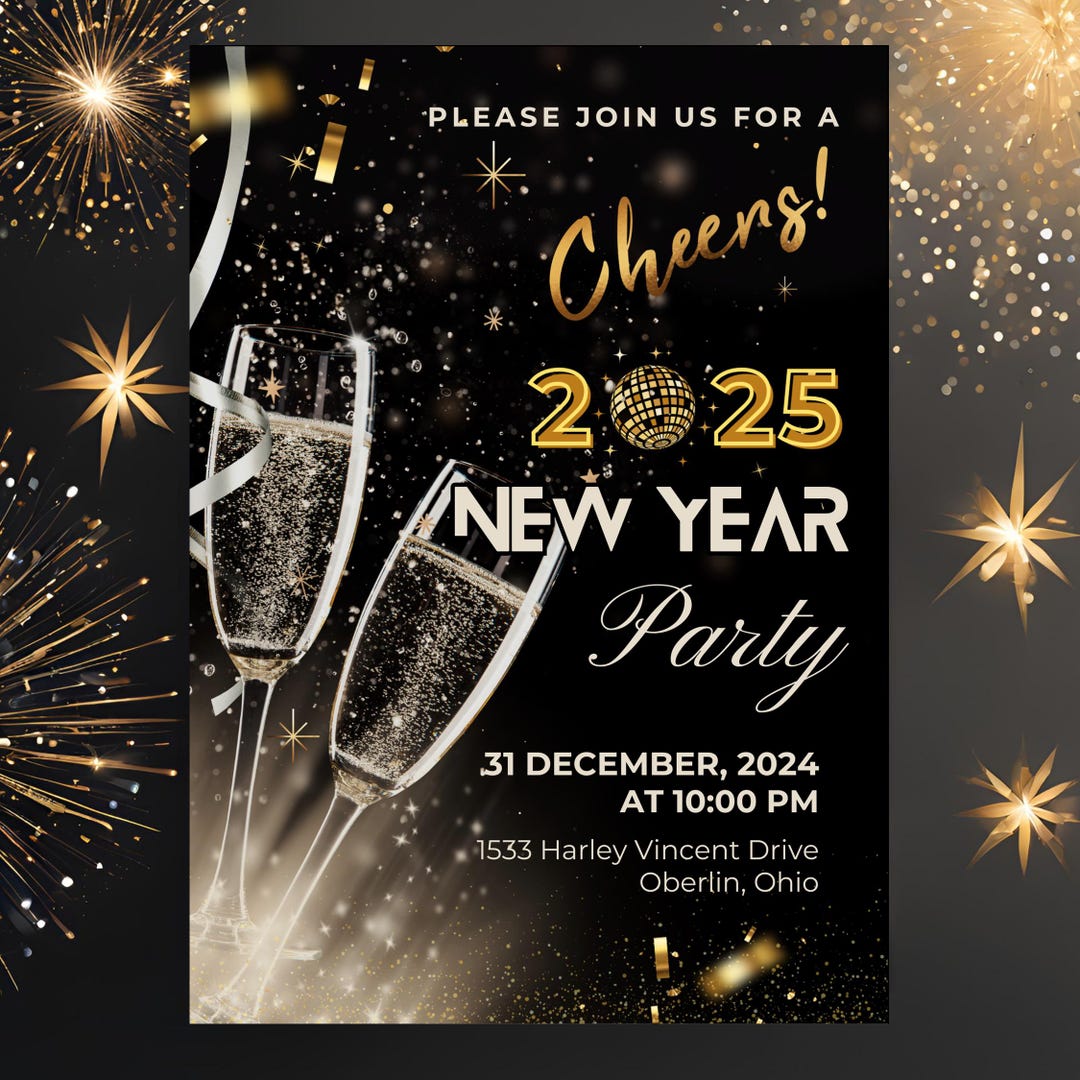 New Years Eve Dinner 2025 Invitation, Printable NYE Party Template ...