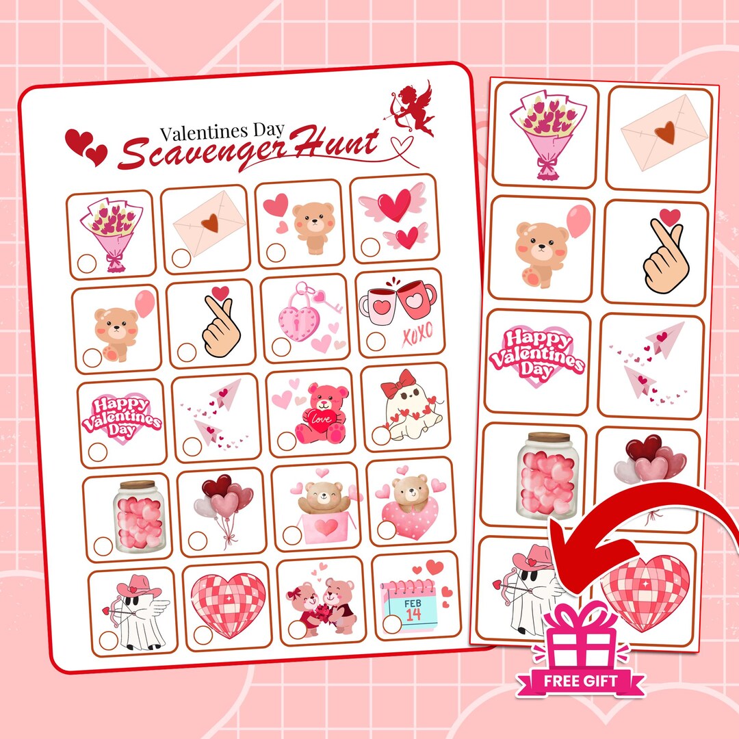 Valentine's Day Scavenger Hunt Printable for Kids, Fun Indoor Valentine ...