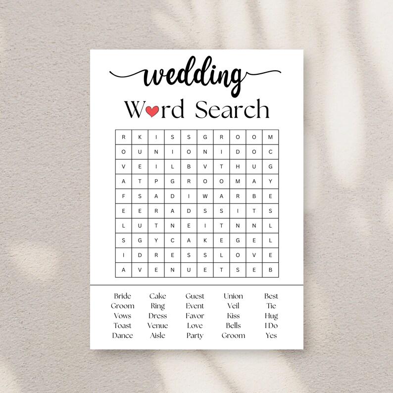 Interactive Wedding Word Search Table Game Fun Printable Reception ...