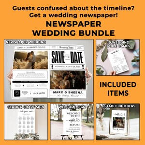 Newspaper Wedding Program Bundle Personalized Table Numbers Seating ...