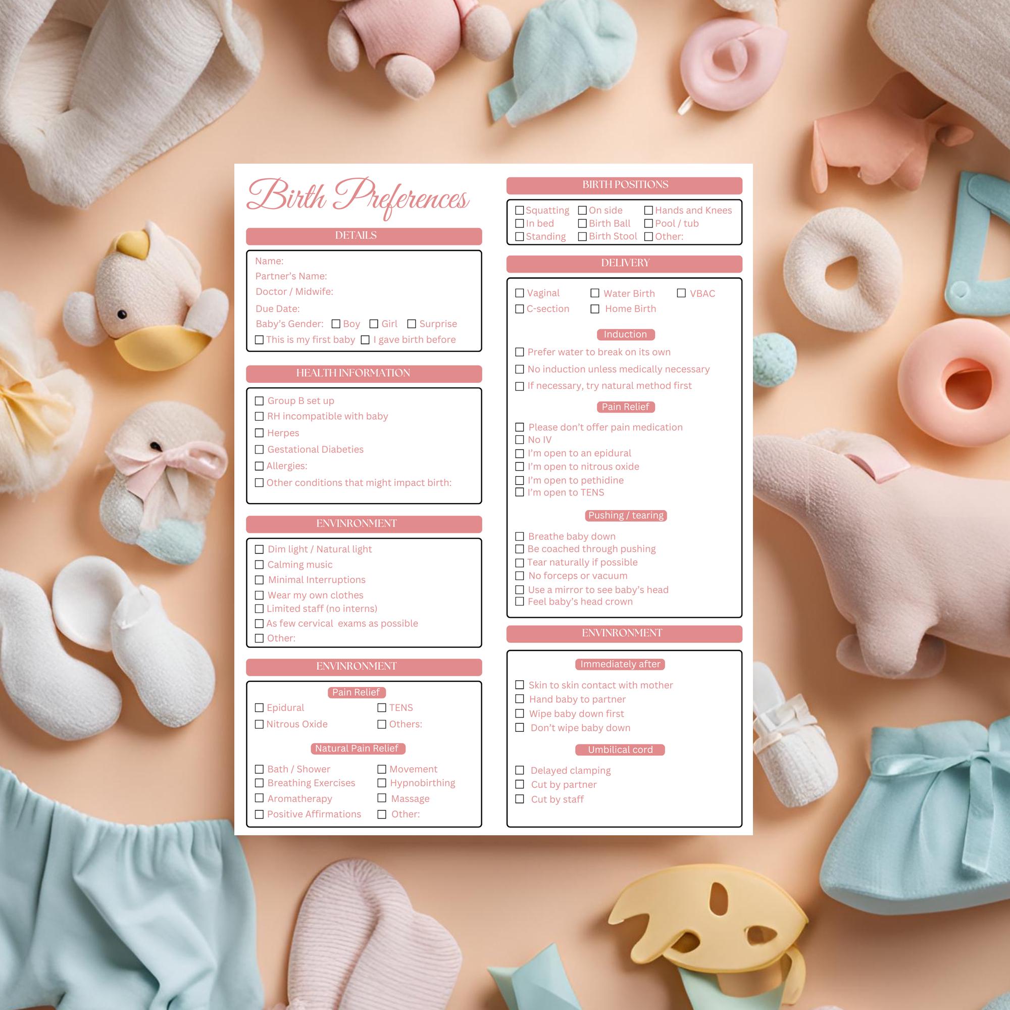 Baby Birth Plan Template Printable and Editable - Etsy