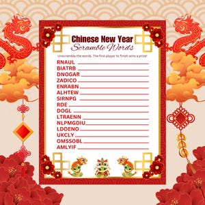 Printable Chinese New Year Scramble Words Activity, 2025 Year of the ...