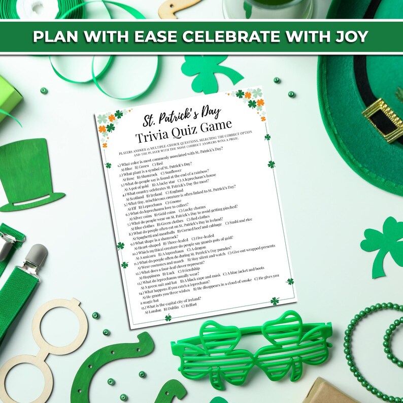 St. Patrick's Day Trivia Game Printable, Fun Irish Quiz, St. Paddy’s ...