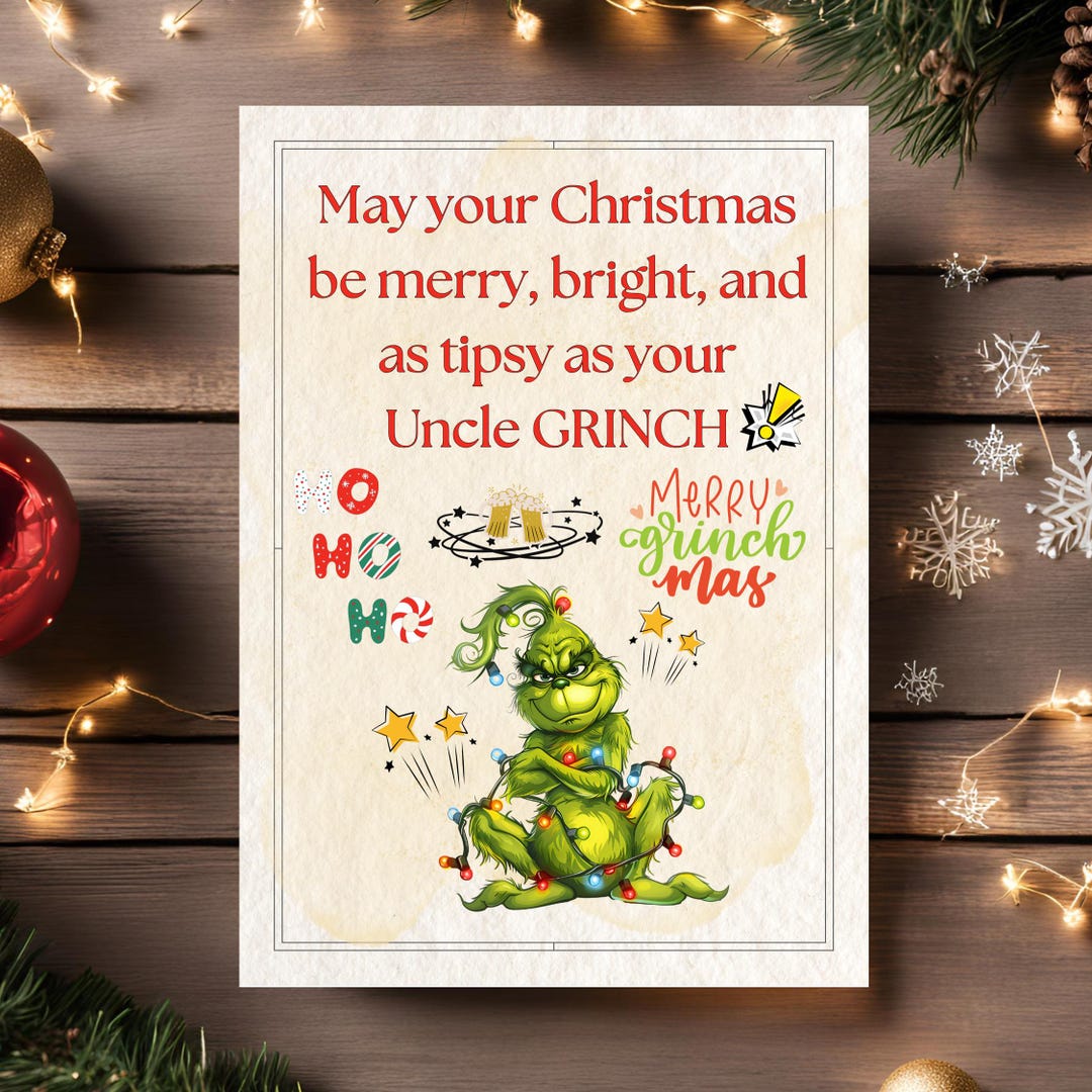 Funny Grinch Christmas Card Printable Template, Cute Grinch Christmas ...