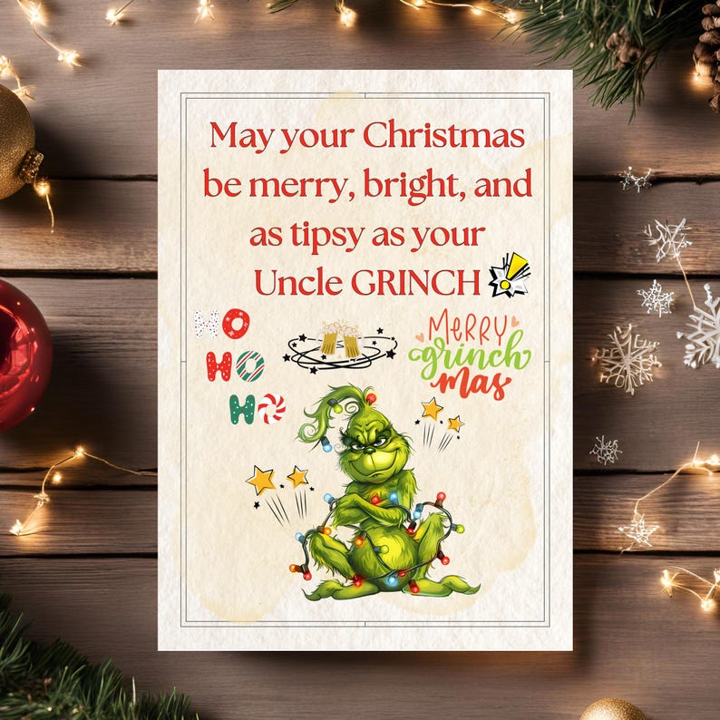 Funny Grinch Christmas Card Printable Template, Cute Grinch Christmas ...