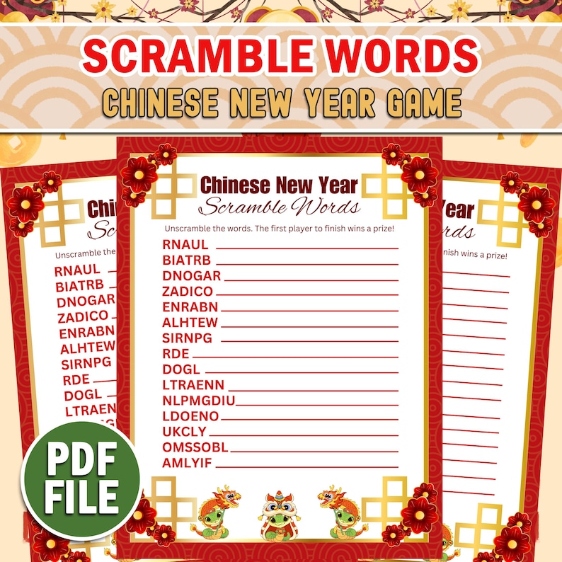 Printable Chinese New Year Scramble Words Activity, 2025 Year of the ...