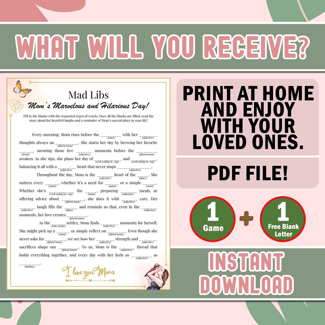 Mother's Day Mad Libs Game | Fun Printable for Mom's Birthday | Family ...