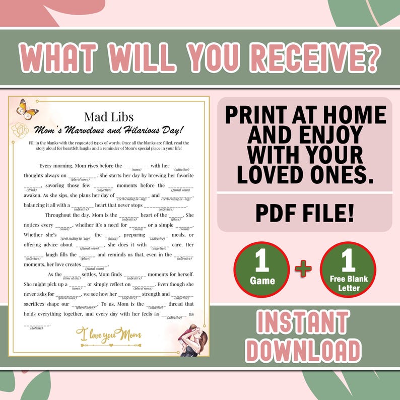 Mother's Day Mad Libs Game | Fun Printable for Mom's Birthday | Family ...