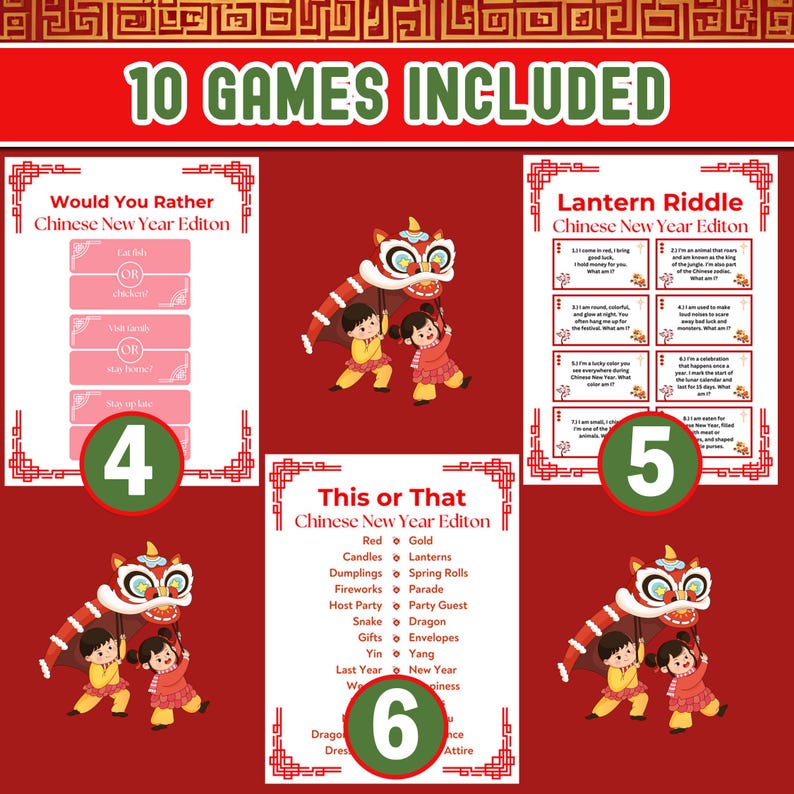 Newest Chinese New Year 10 Game Bundle, Printable Lunar New Year Party ...