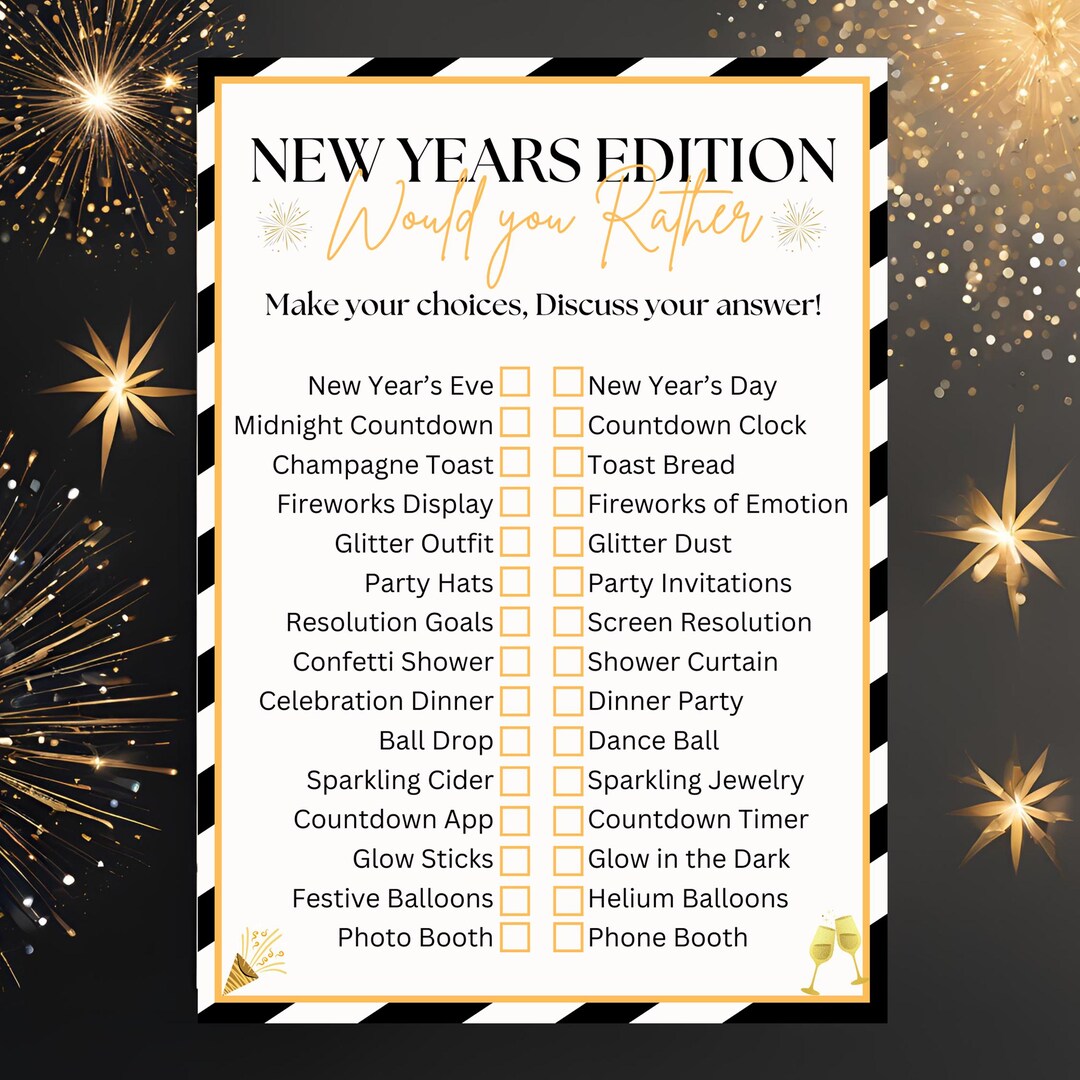 New Years Eve Game Would You Rather, Printable New Years Eve Game, This ...