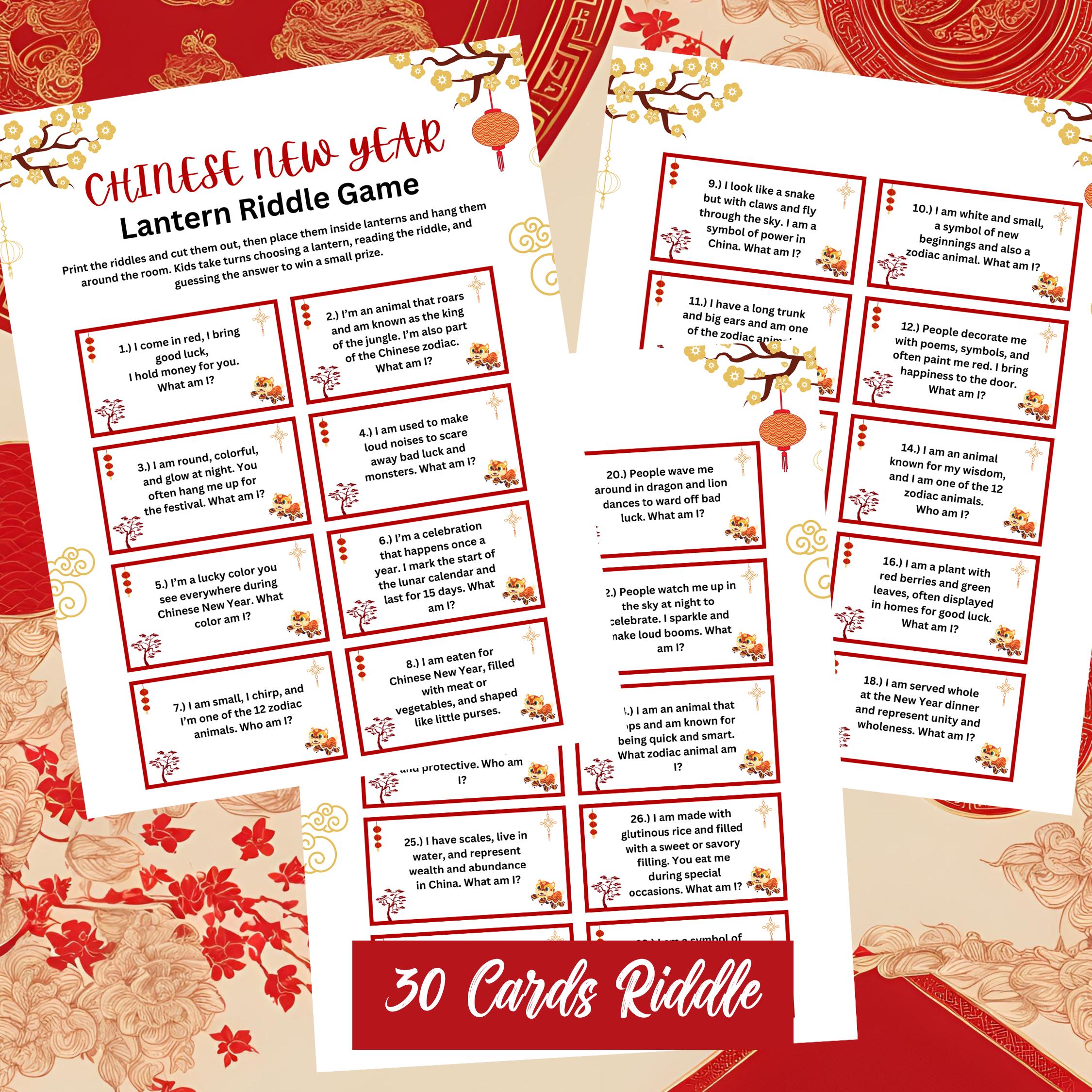 Chinese Lantern Riddle Game for Kids, Lunar New Year Fun Activities for ...