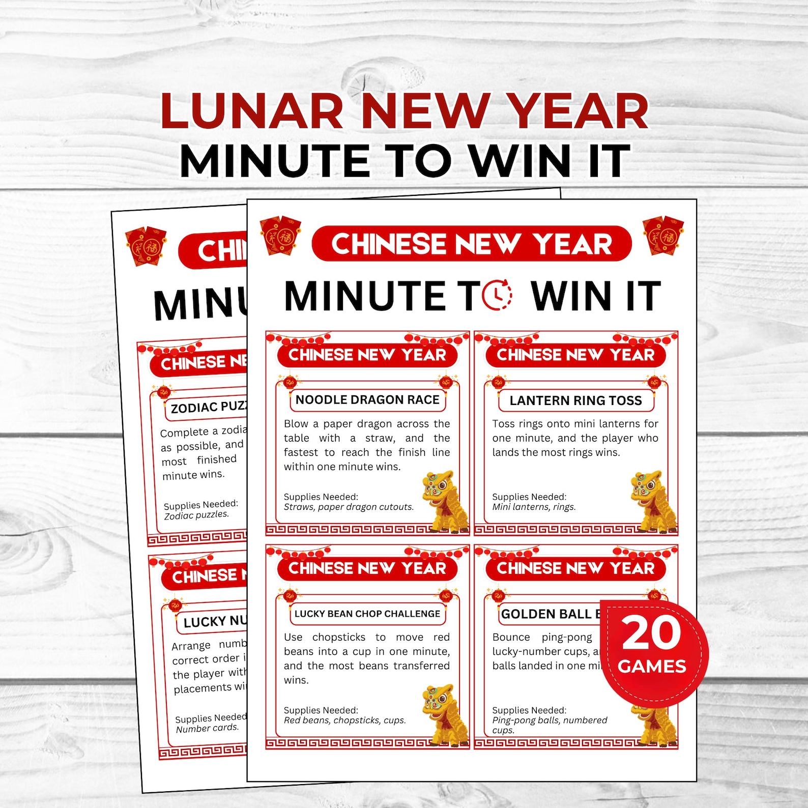 Lunar New Year Minute to Win It Games Printable Fun Challenges for ...