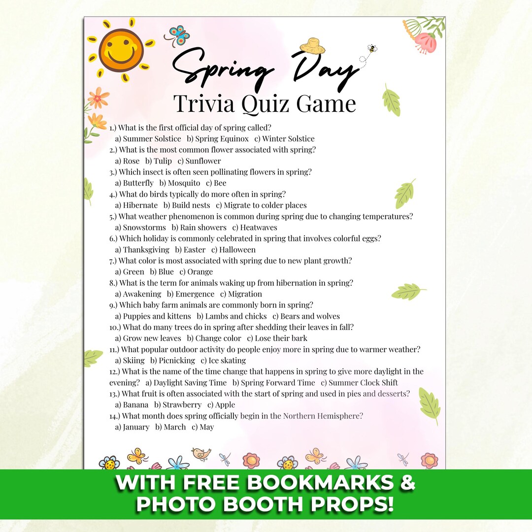 Spring Day Trivia Quiz Game - Fun Spring Party Game, Printable ...