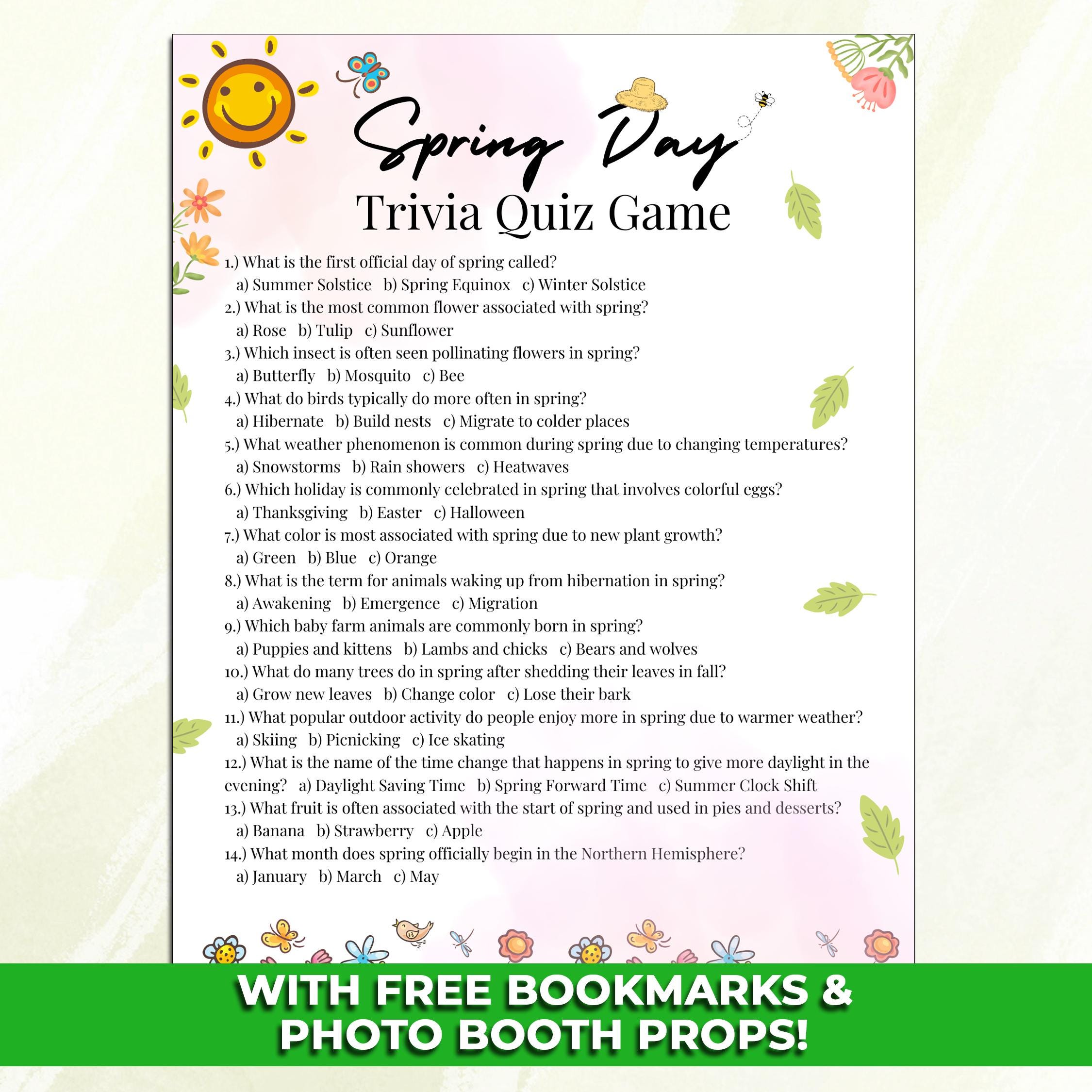 Spring Day Trivia Quiz Game - Fun Spring Party Game, Printable ...
