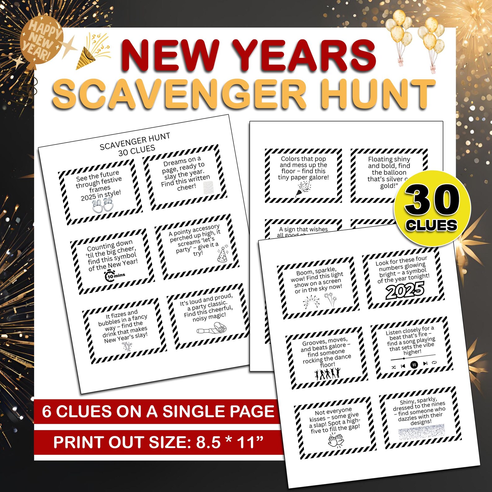 2025 New Years Eve Scavenger Hunt Game for Teens, Printable Indoor ...