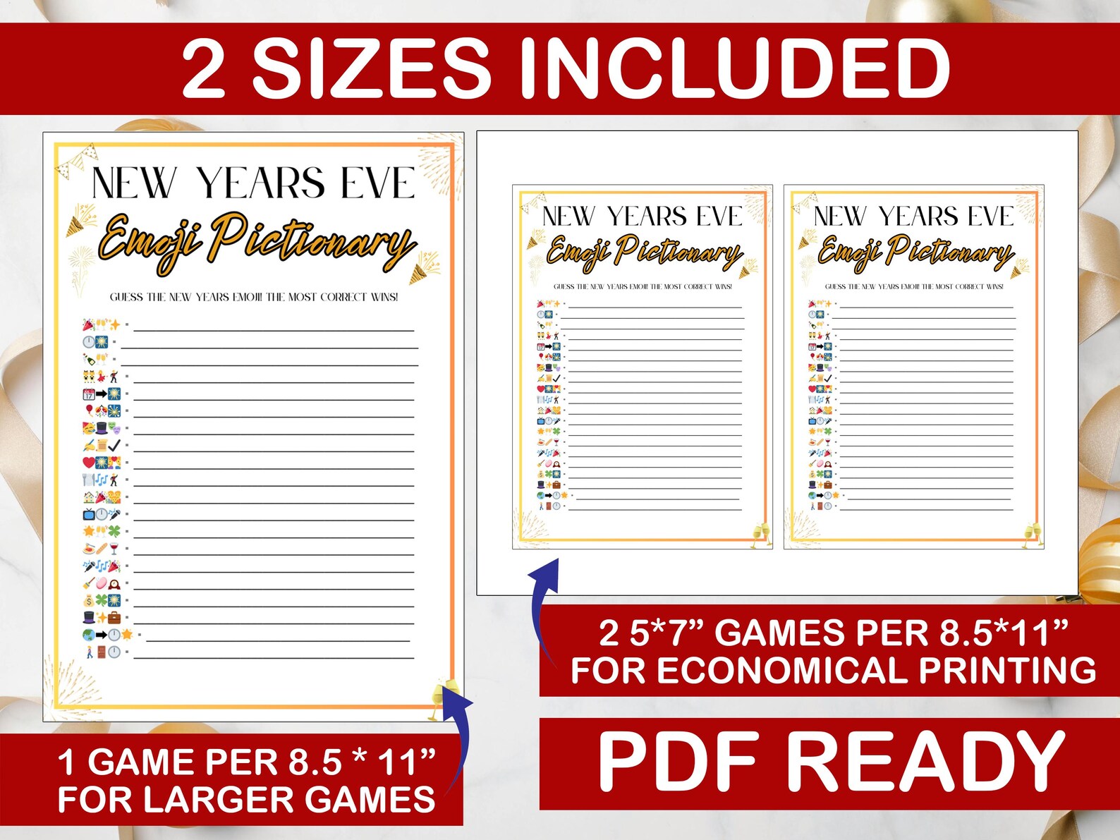 New Years Eve Emoji Pictionary Game, Printable Adult Party Game, Fun ...