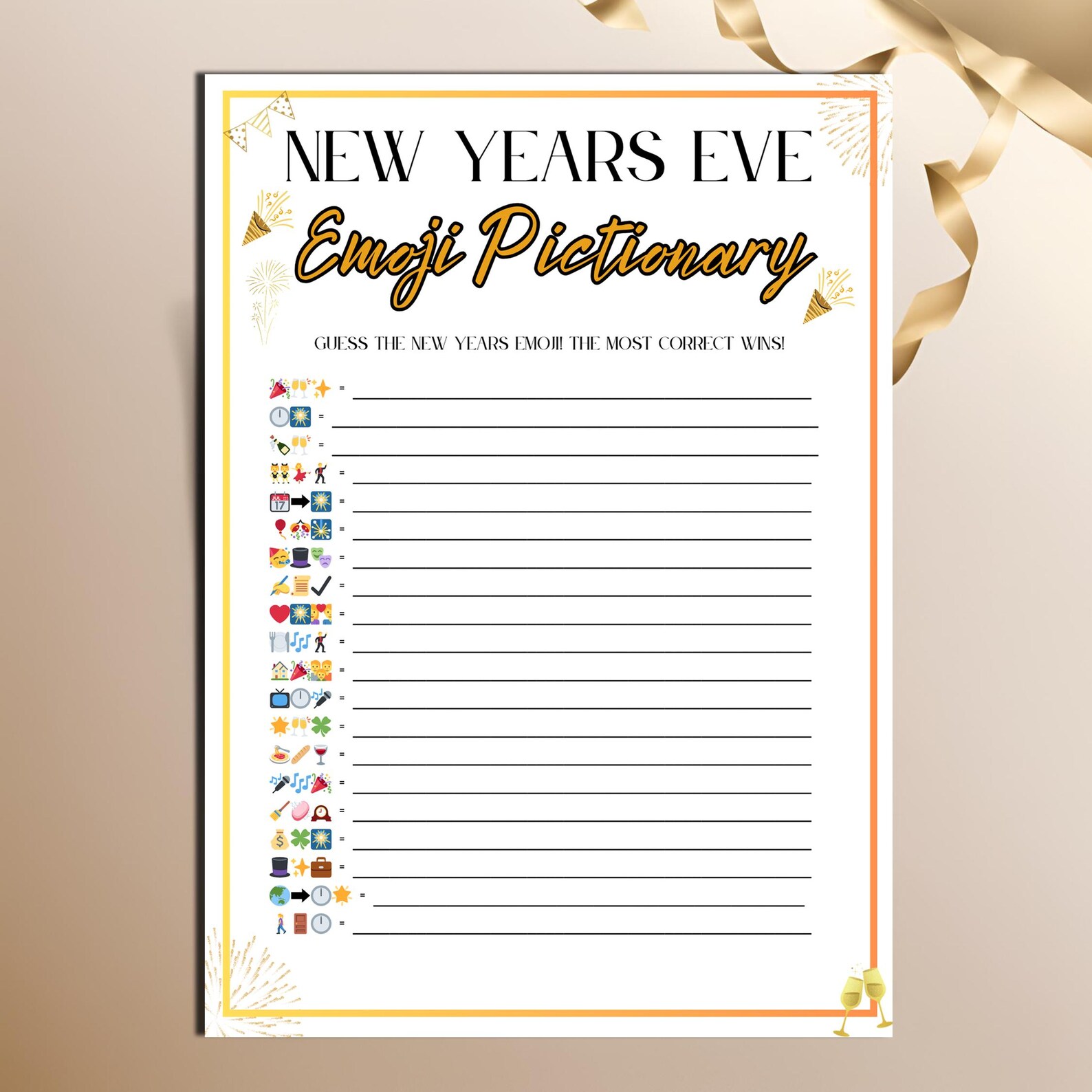 New Years Eve Emoji Pictionary Game, Printable Adult Party Game, Fun ...