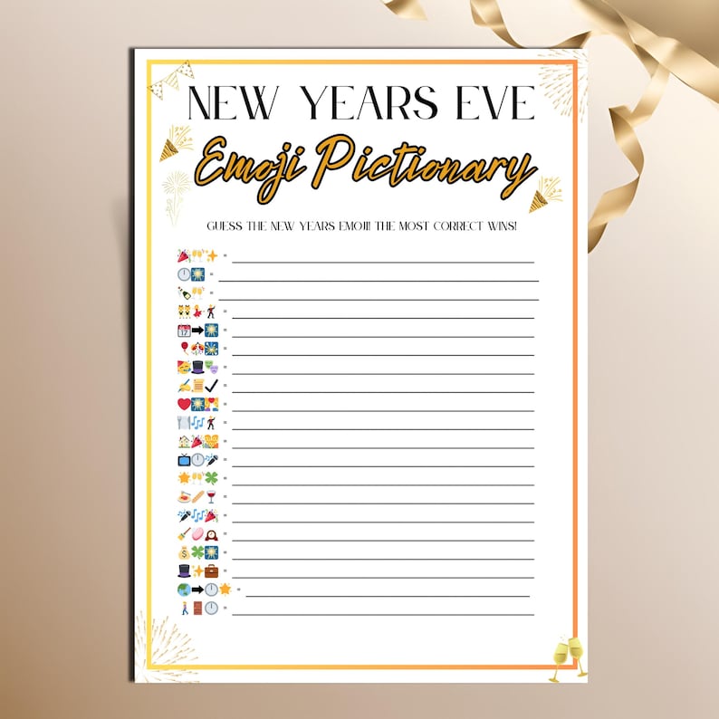 New Years Eve Emoji Pictionary Game, Printable Adult Party Game, Fun ...
