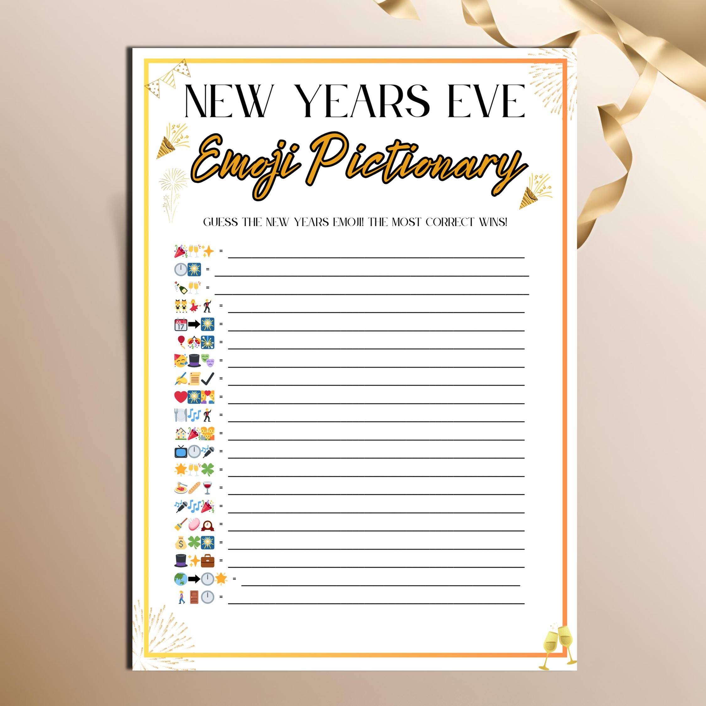 New Years Eve Emoji Pictionary Game, Printable Adult Party Game, Fun ...
