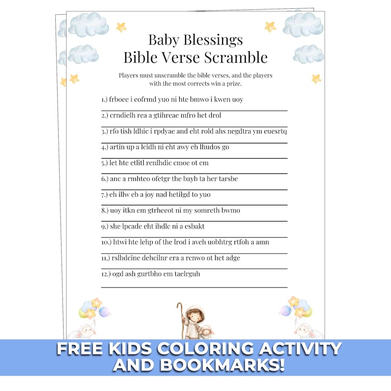 Bible Verse Scramble Baby Shower Game | Christian Baby Shower Printable ...