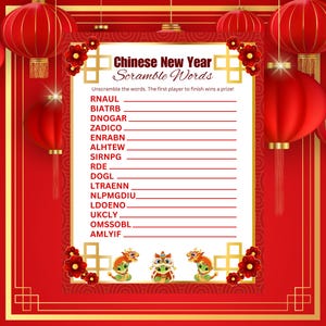 Printable Chinese New Year Scramble Words Activity, 2025 Year of the ...