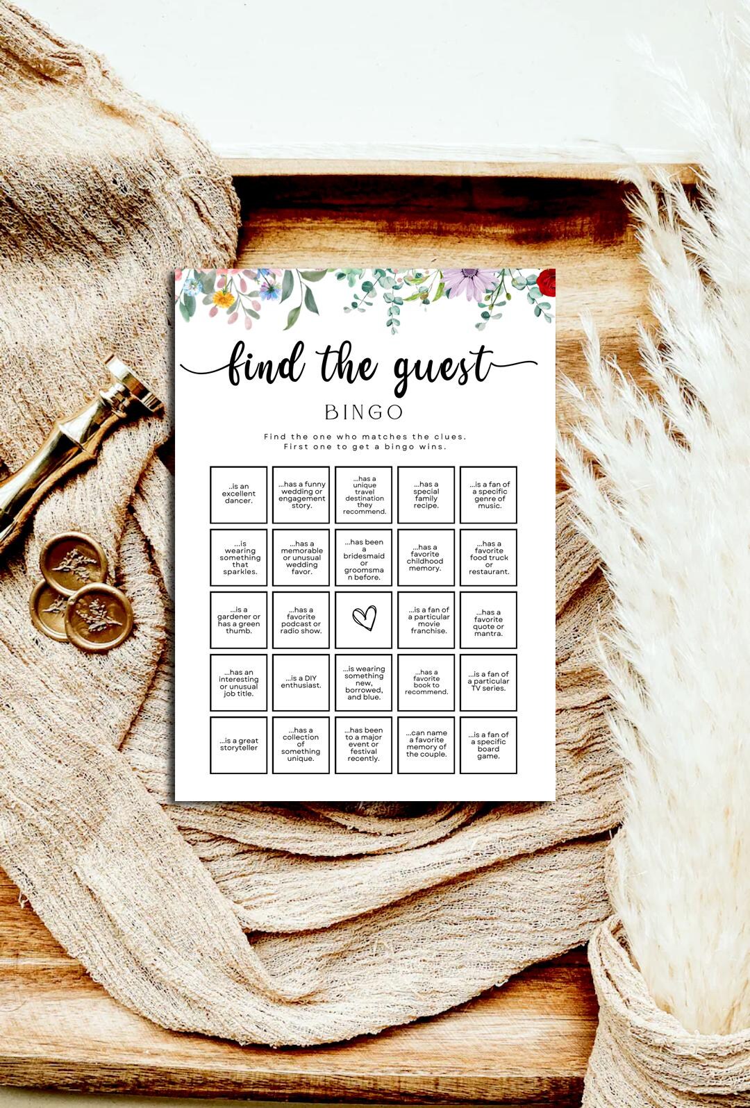 Find the Guest Bingo Game Bridal Shower, Wedding Reception Table Games ...