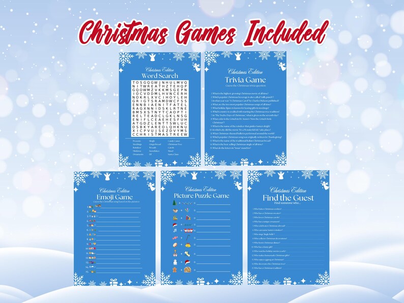 Winter Wonderland Themed Christmas Party Games Bundle, Printable ...