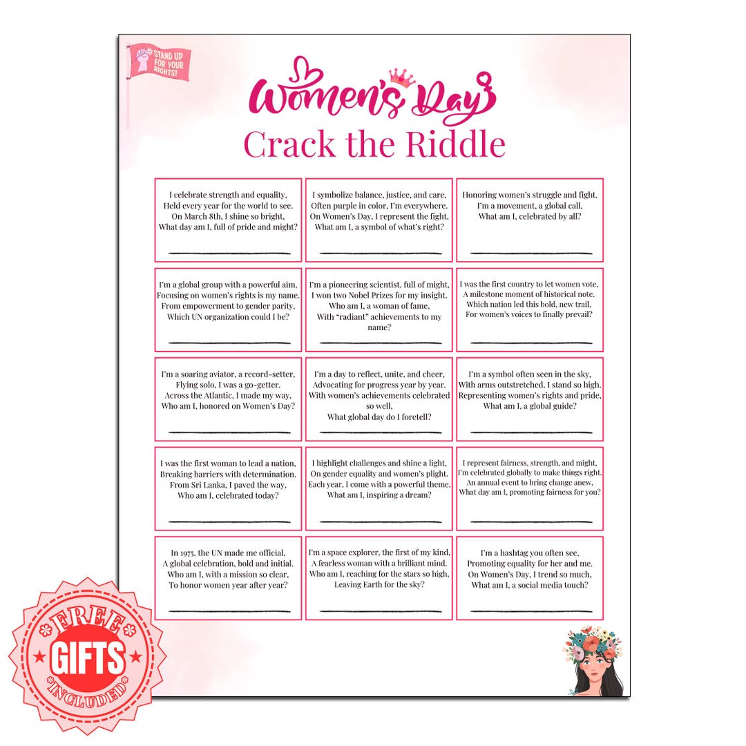 Women's Day Riddle Game | Fun Women's Day Activity for Kids & Adults ...