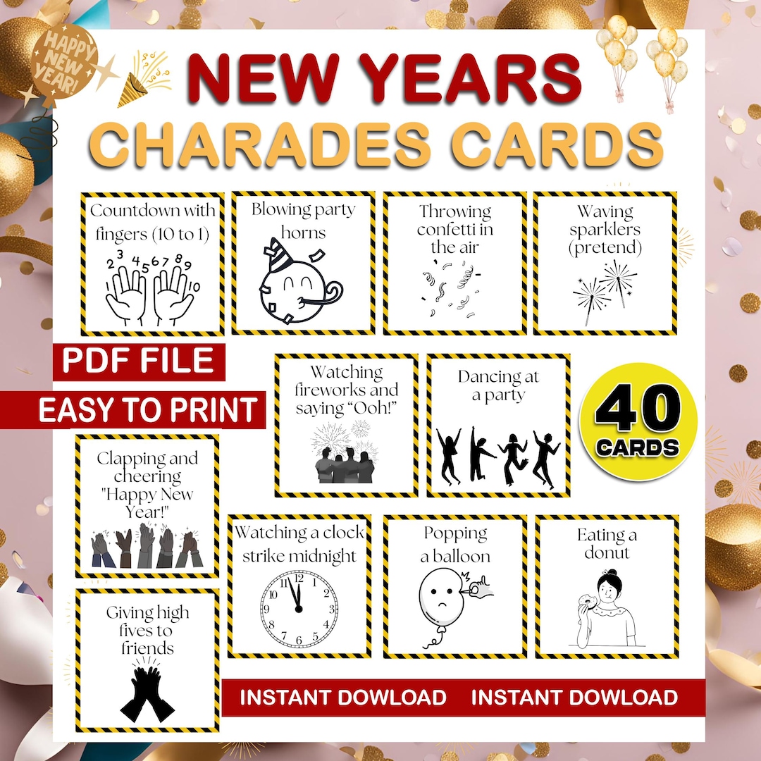 New Years Eve Charades Game for Teens, Printable Indoor Kids Party Game ...