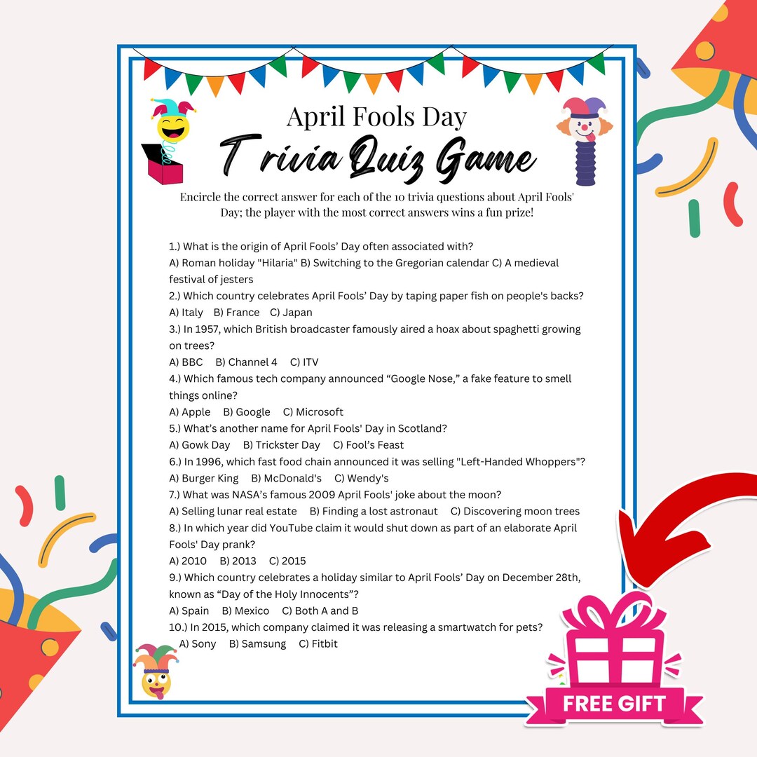 April Fools' Day Trivia Game for Parties – Hilarious Printable Quiz for ...
