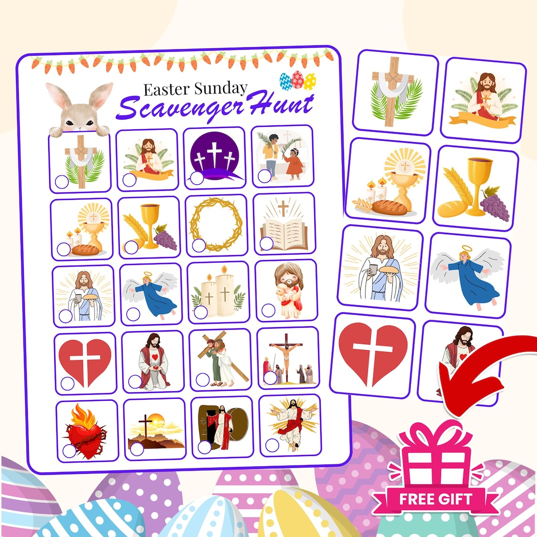 Easter Scavenger Hunt Game Cards, Printable Easter Egg Hunt for Kids ...