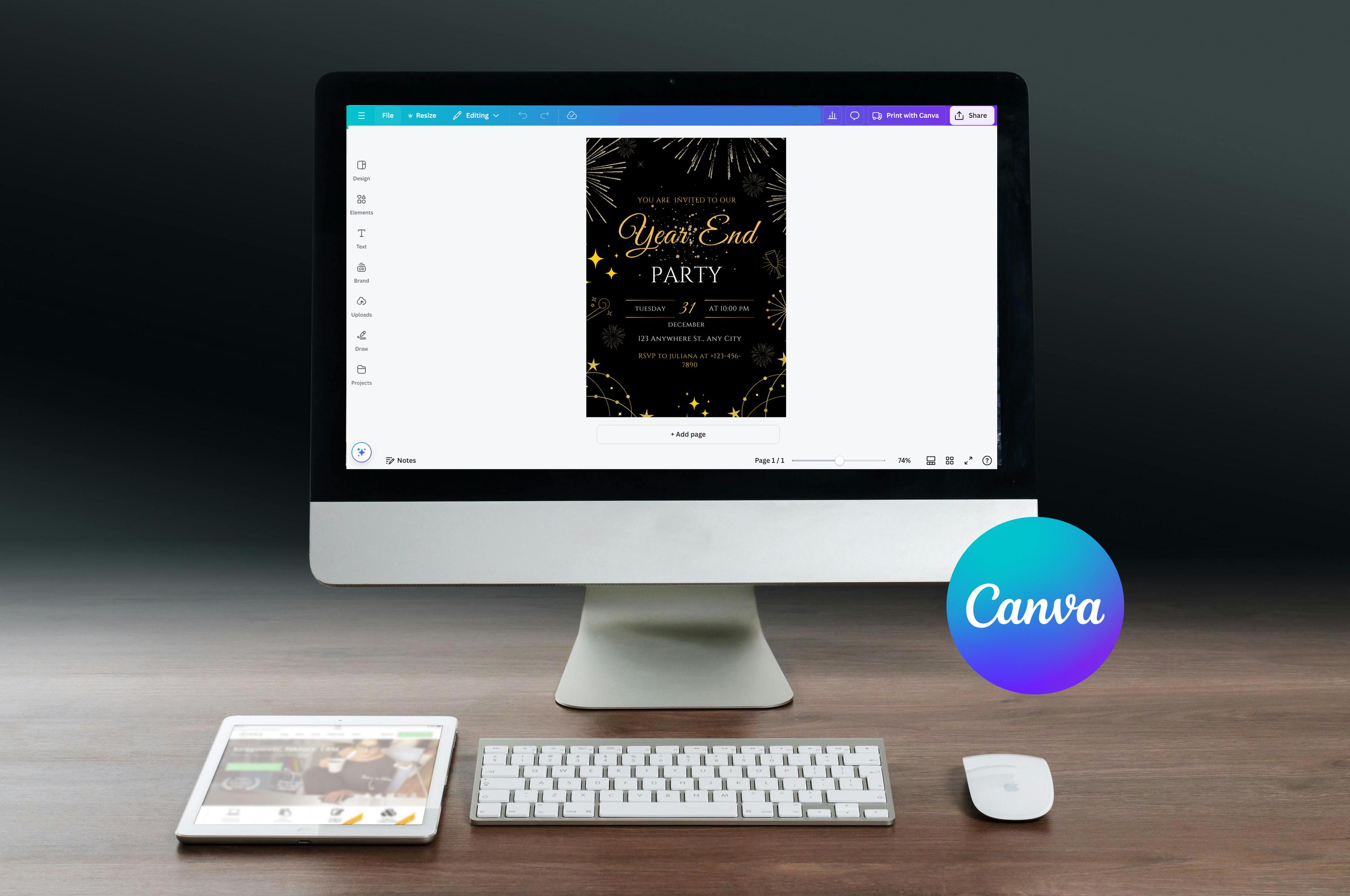 Editable Year End Party Invitation, New Years Eve Black and Gold ...