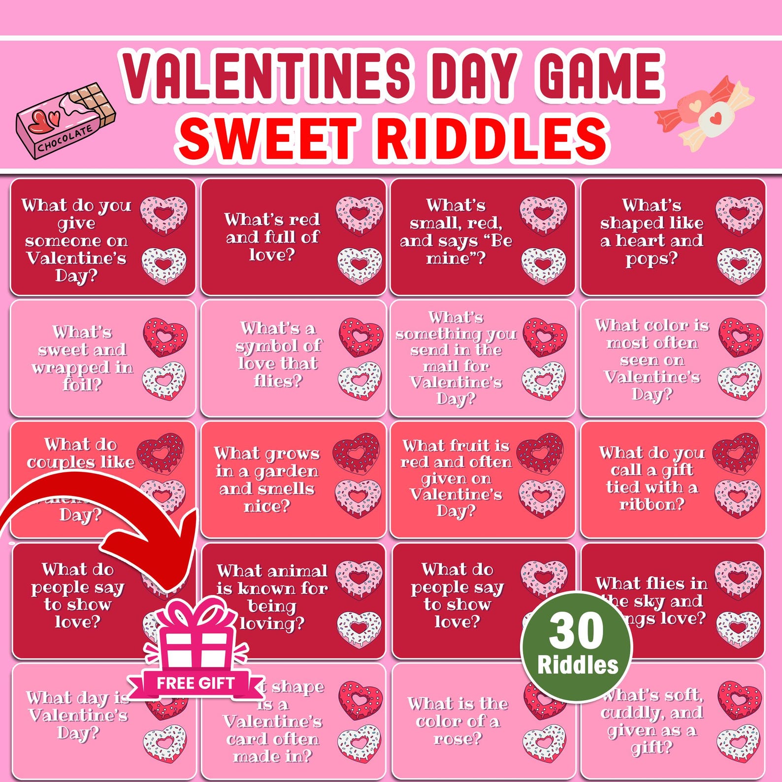 Printable Sweet Riddle Games for Valentines Day Party, Classy Couple ...