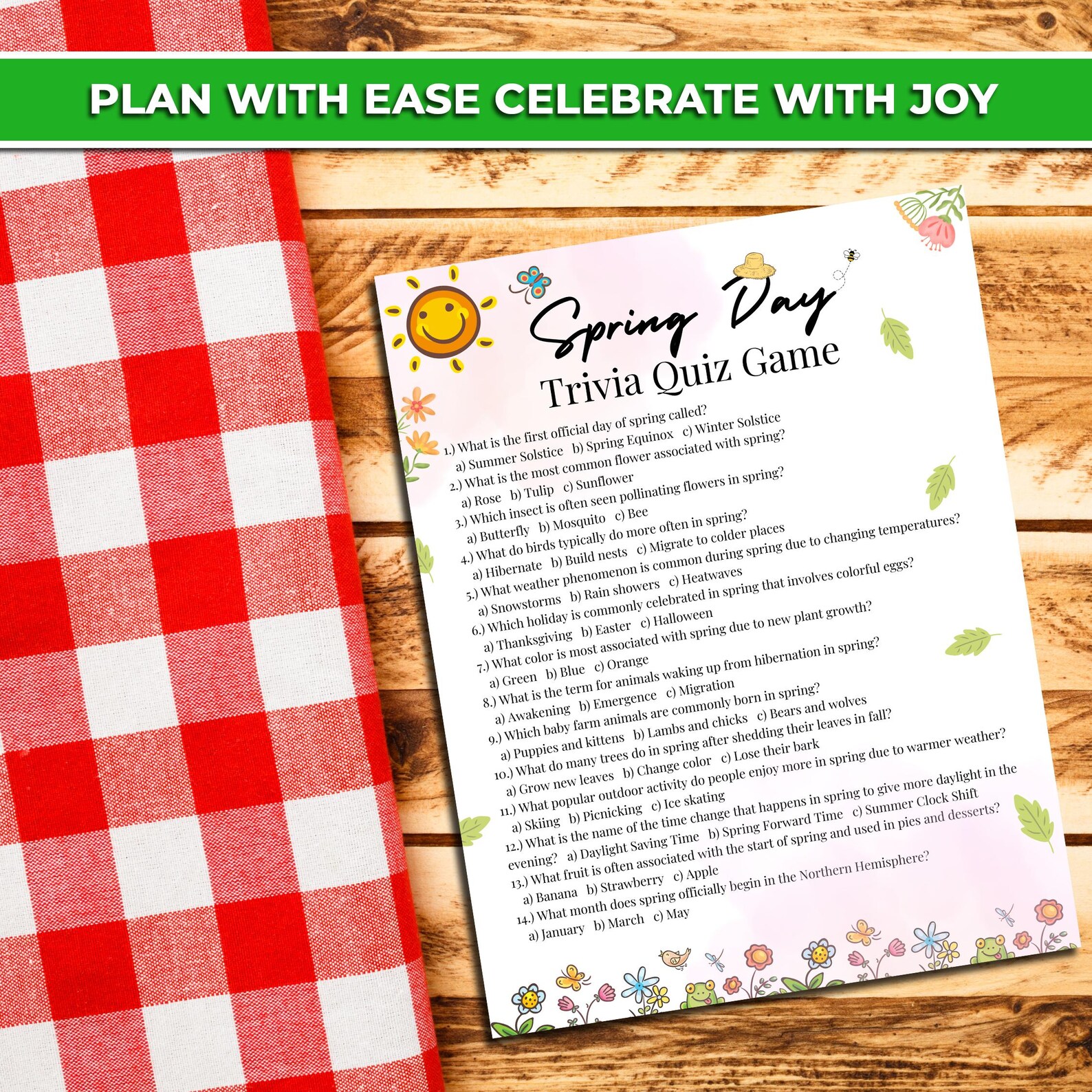 Spring Day Trivia Quiz Game - Fun Spring Party Game, Printable ...