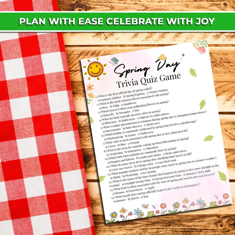 Spring Day Trivia Quiz Game - Fun Spring Party Game, Printable ...