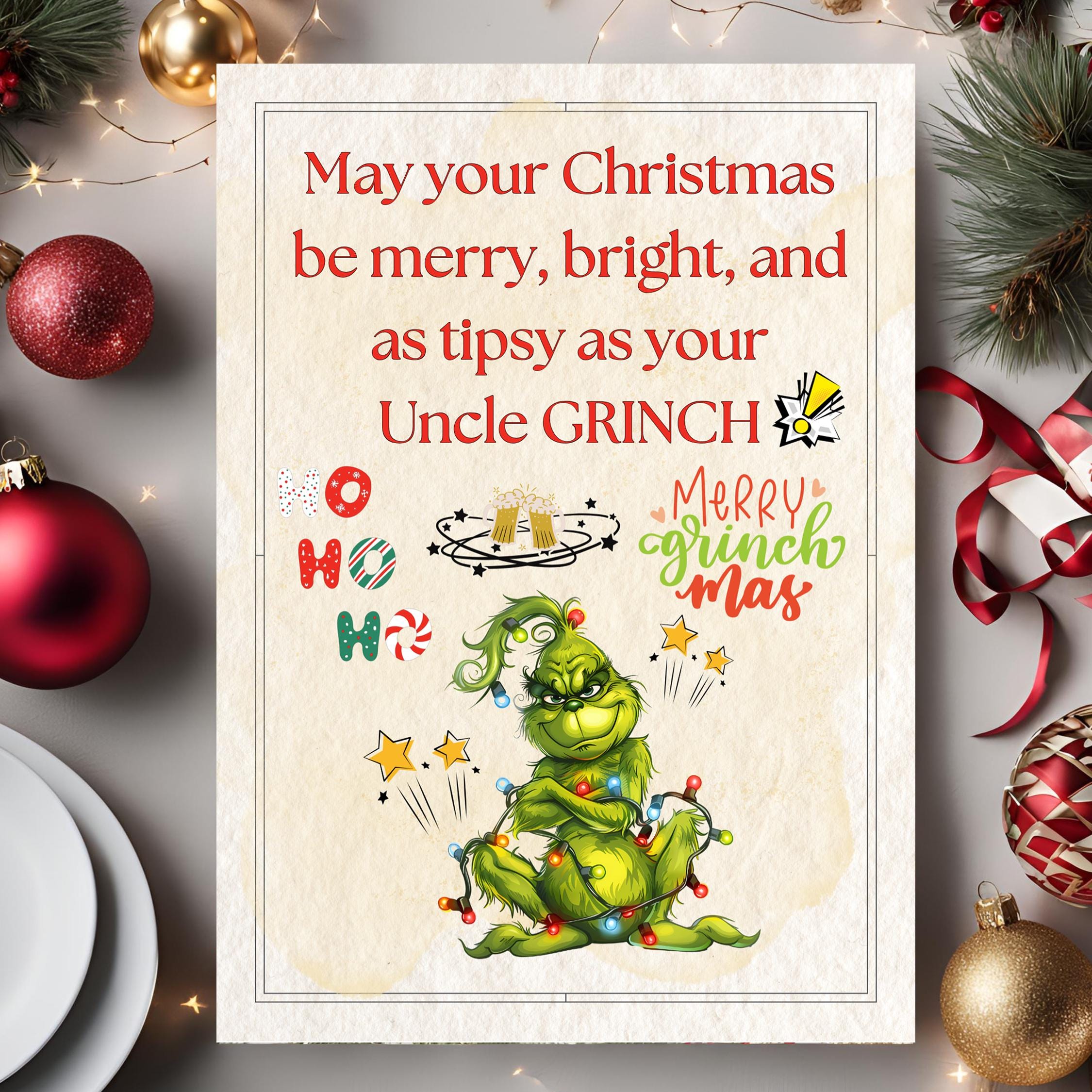 Funny Grinch Christmas Card Printable Template, Cute Grinch Christmas ...