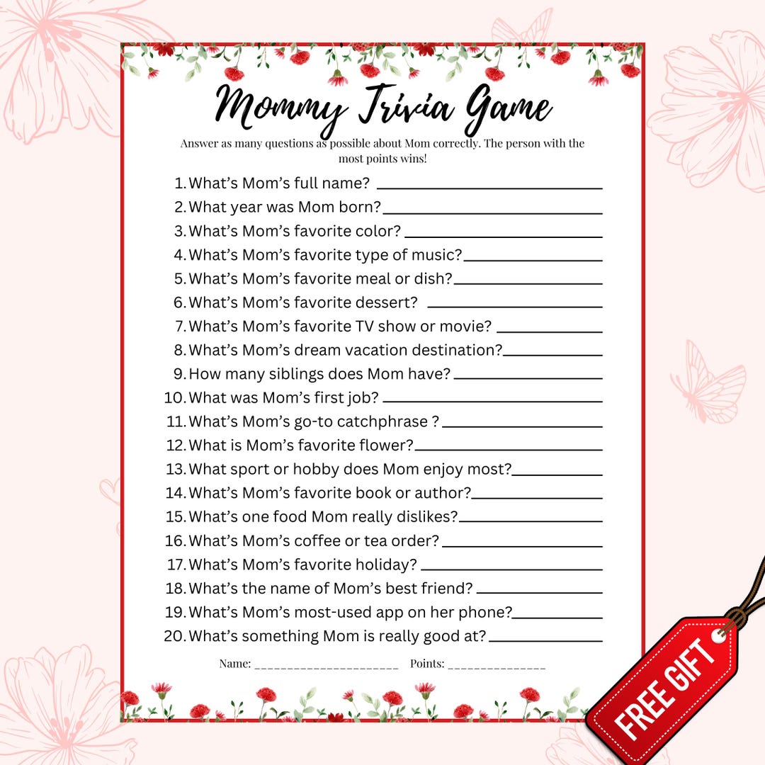 Interactive Mothers Day Trivia Quiz Game, Fun Challenging Printable ...